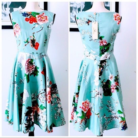 Grace Karin | Dresses | Nwt Grace Karin Mint Green Floral Fit Flare ...
